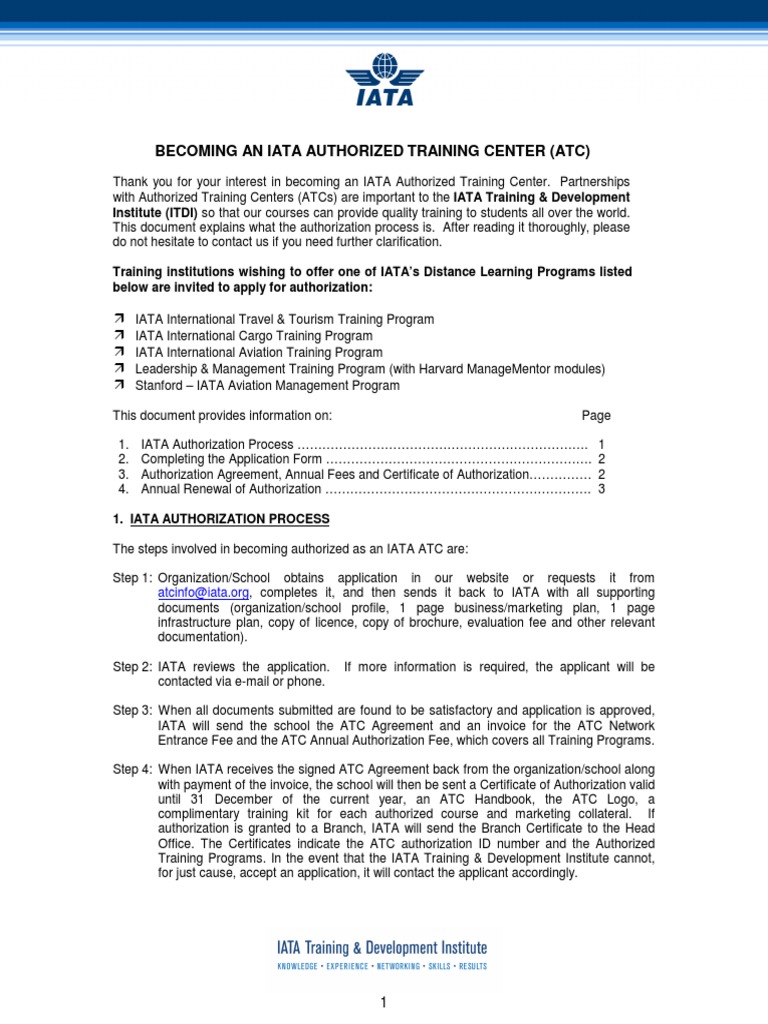 Becoming An Iata Authorized Training Center (Atc) | PDF | Fee | Air ...