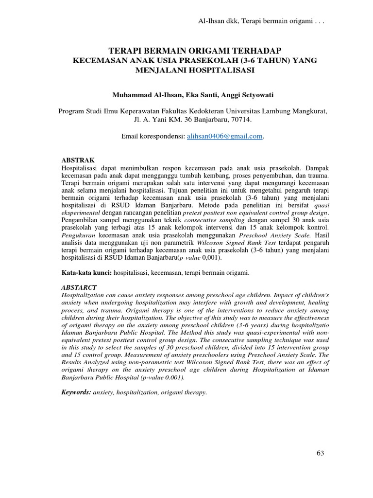 Terapi Bermain Origami Terhadap Kecemasan Anak Usi | PDF