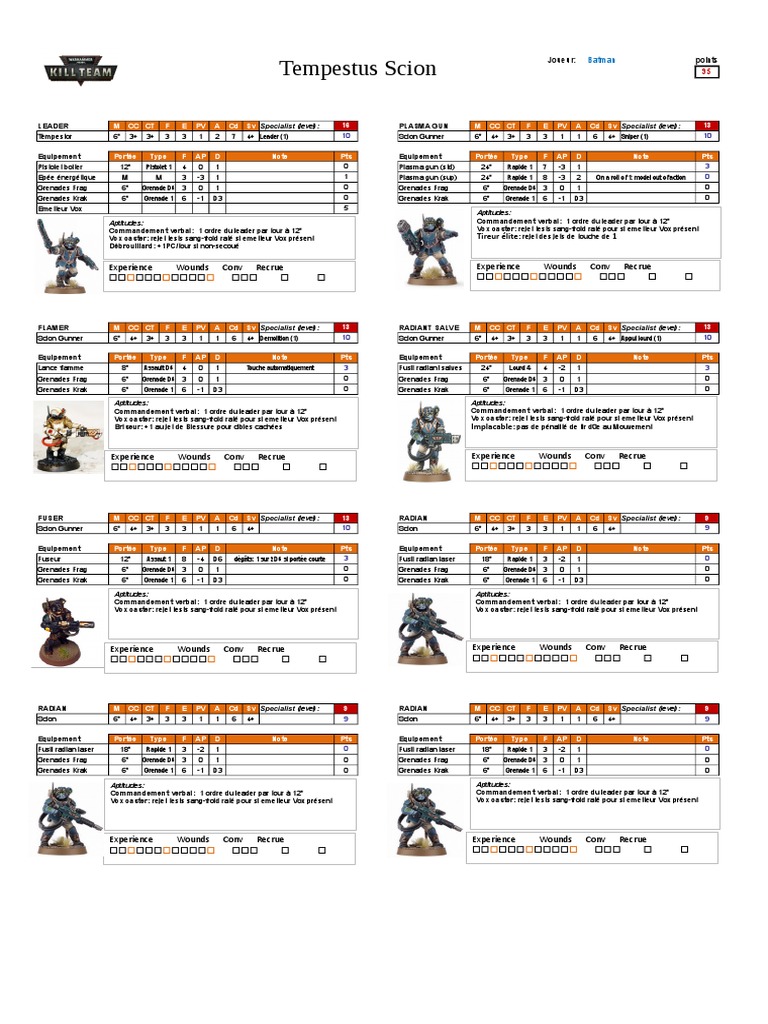 Kill Team Roster Spreadsheet (FR) | PDF | Loisirs | Des sports