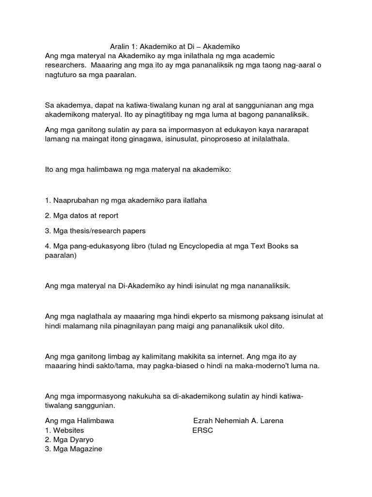 Example of Aralin From Akademiko | PDF