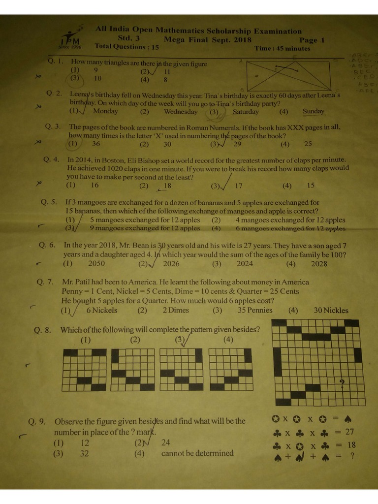 IPM Mega Final Class 3 2018 | PDF