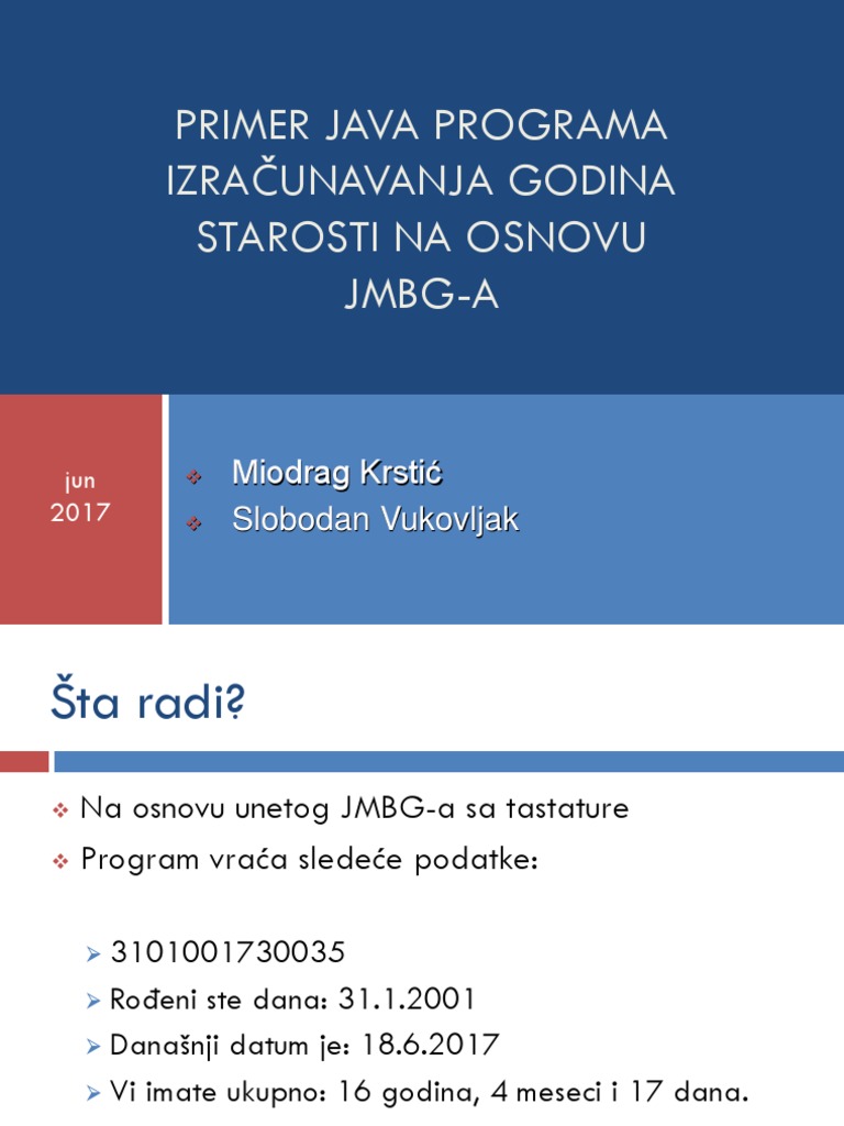 Primer Java Programa Izracunavanje Starosti Na Osnovu JMBGa | PDF