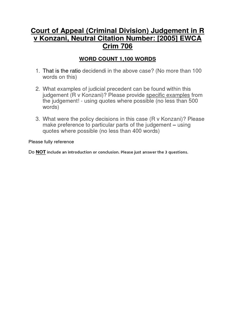 Court of Appeal (Criminal Division) Judgement in R V Konzani, Neutral ...