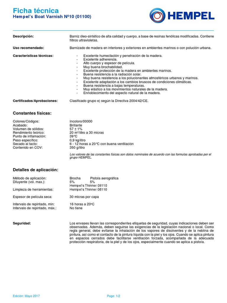 Barniz Hempel Nº10: Características y Uso | PDF | Pintar | Detergente