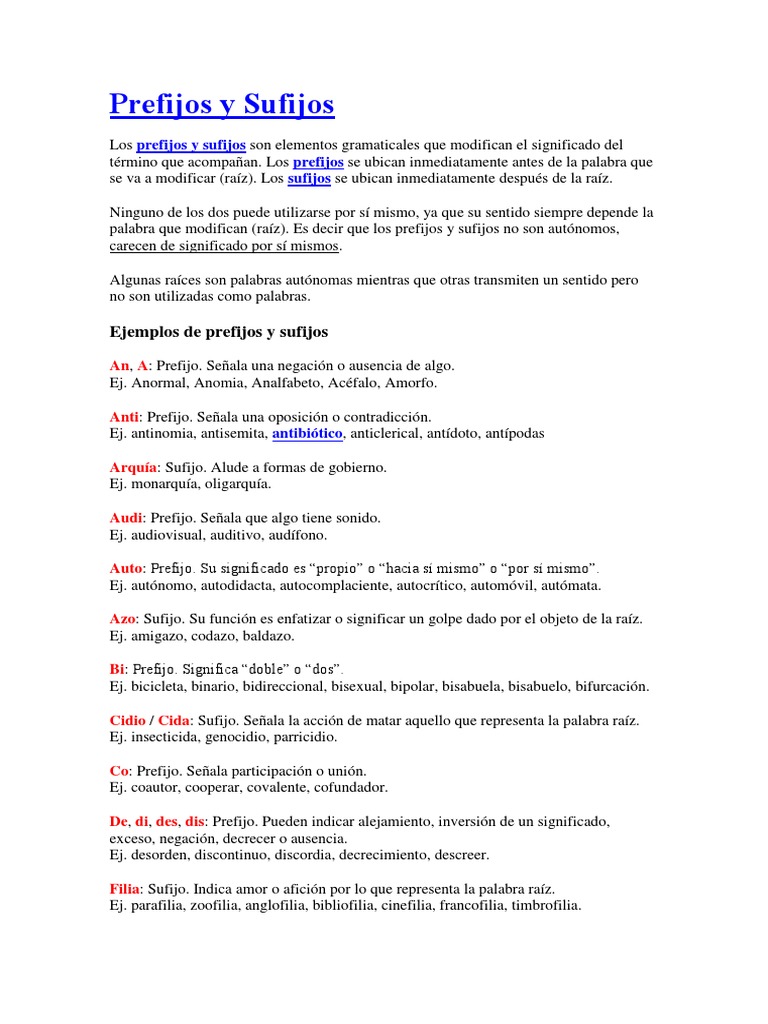 Prefijos y Sufijos