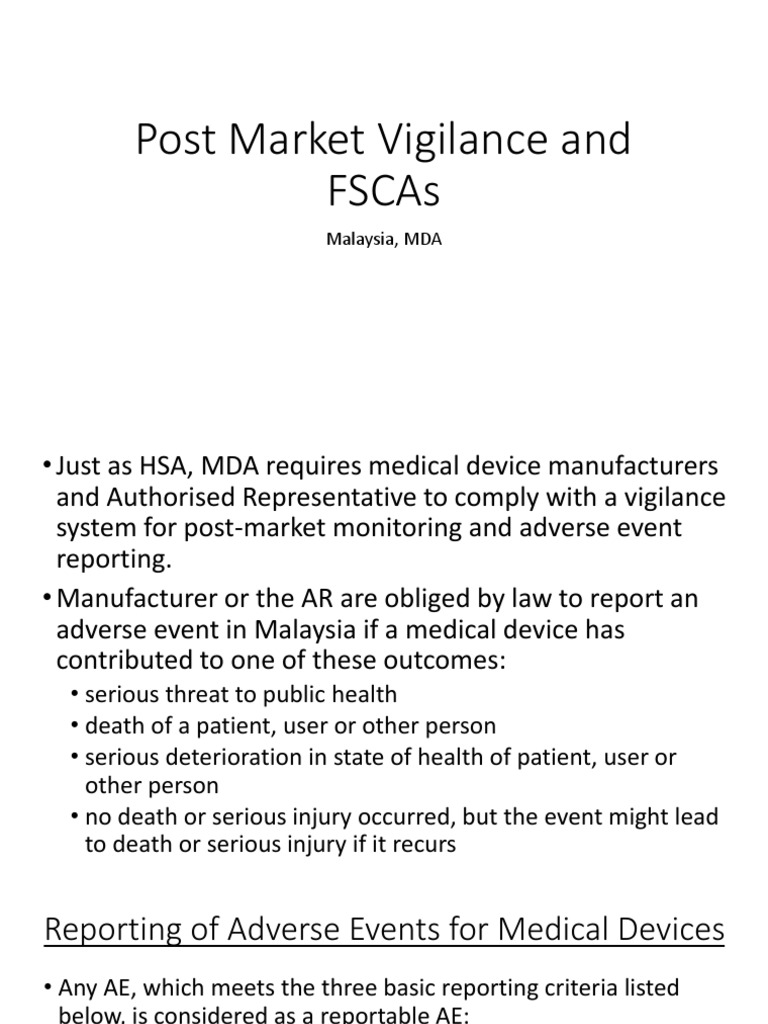 Malaysia Medical Device Post-Market Vigilance Requirements and Field ...