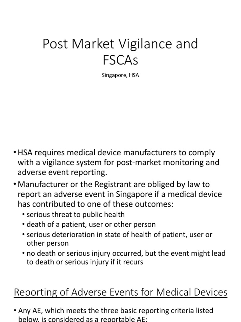 Post Market Vigilance and FSCA With HSA | Download Free PDF | Medical ...