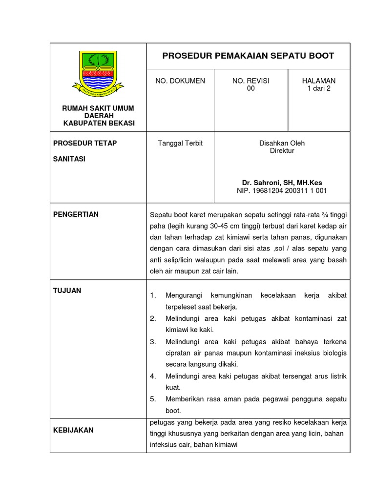 Prosedur Pemakaian Sepatu Boot Medis | PDF