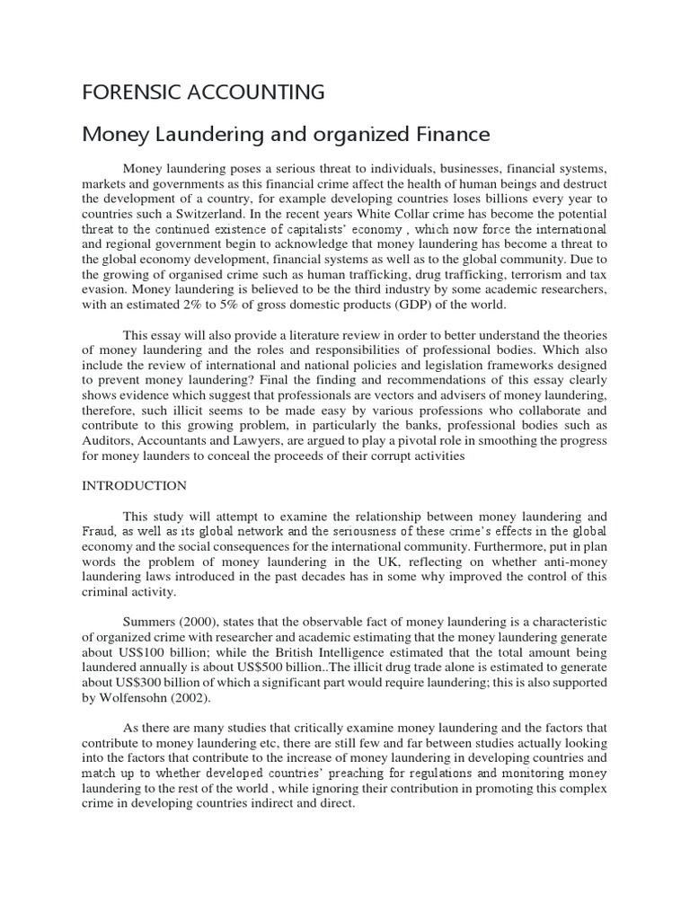 Forensic Accounting Money Laundering and Organized Finance | PDF ...
