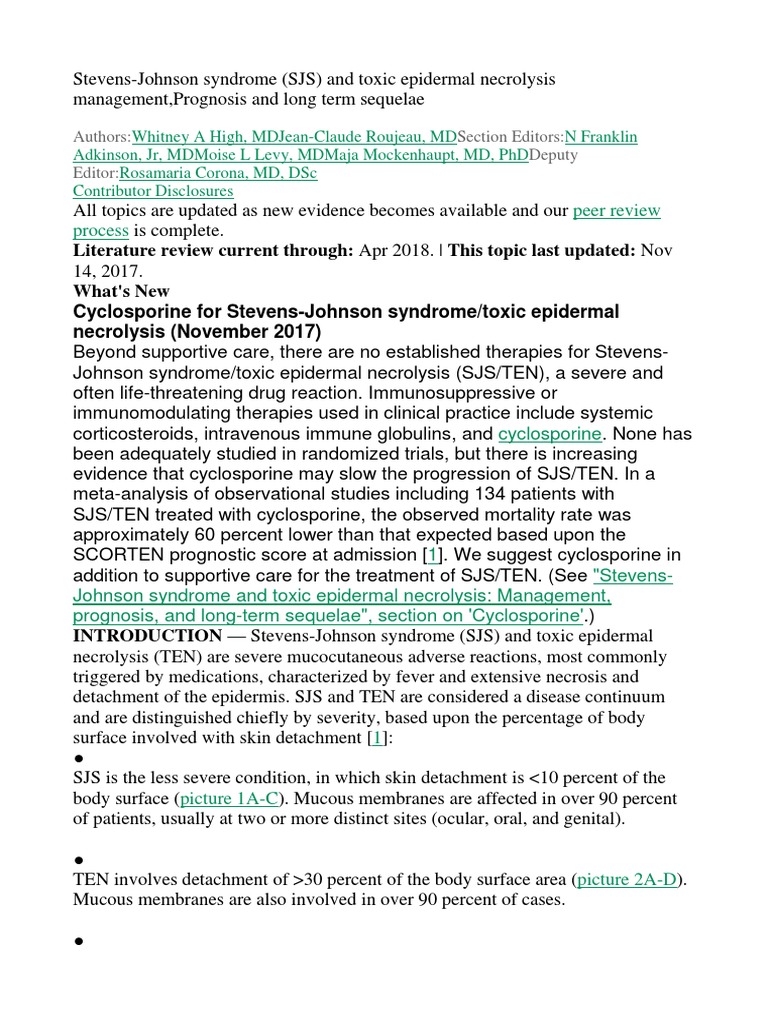 Stevens-Johnson Syndrome (SJS) and Toxic Epidermal Necrolysis ...