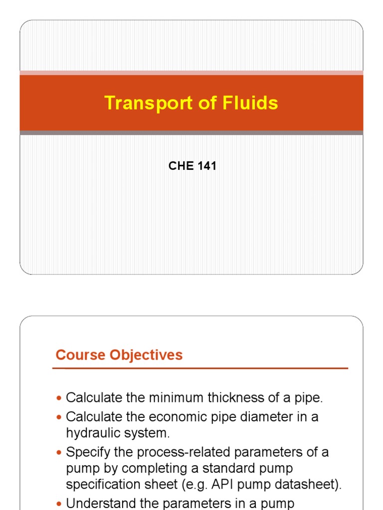Lecture 5 - Transport of Fluids | PDF | Pump | Flow Measurement