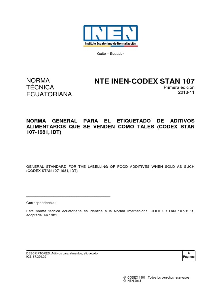 Nte - Codex Stan 107-Aditivos | PDF | Alimentos | Al por menor