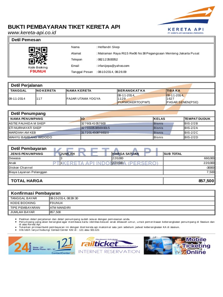 Bukti Pembayaran Tiket Kereta Api | PDF