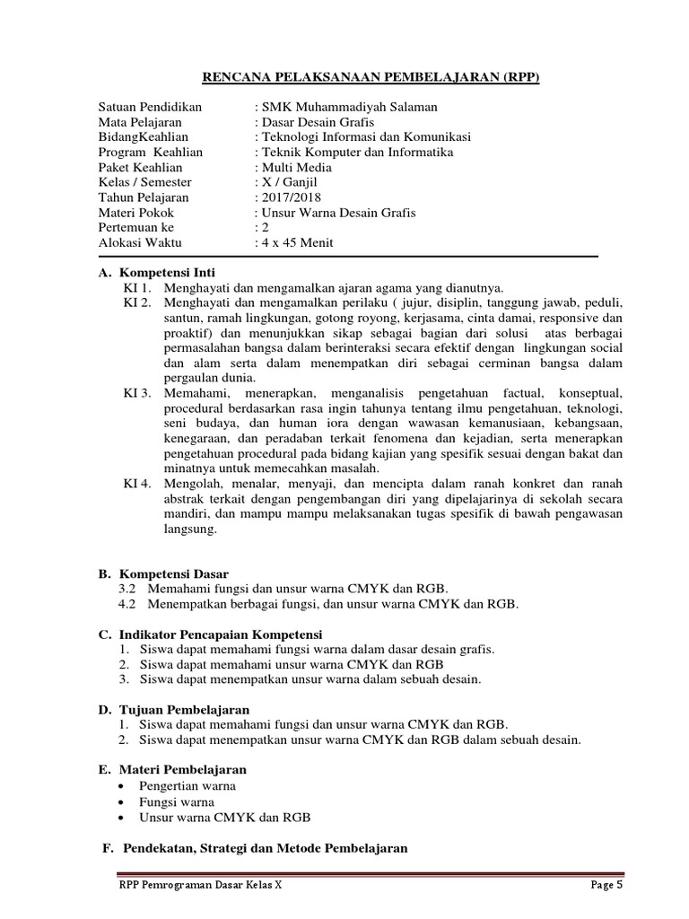 RPP 3.2 Dasar Desain Grafis Kelas X Semester Gassal | PDF | Kajian Bahasa Asing