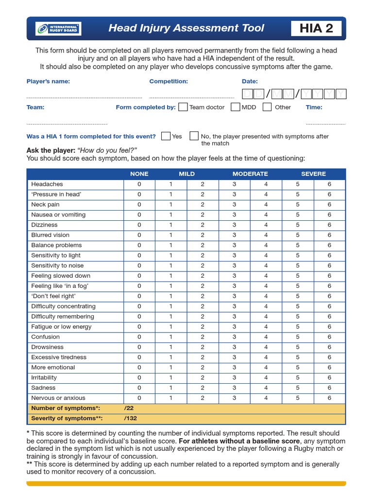 Head Injury Assessment Tool - LNR PDF | PDF | Concussion | Medical ...