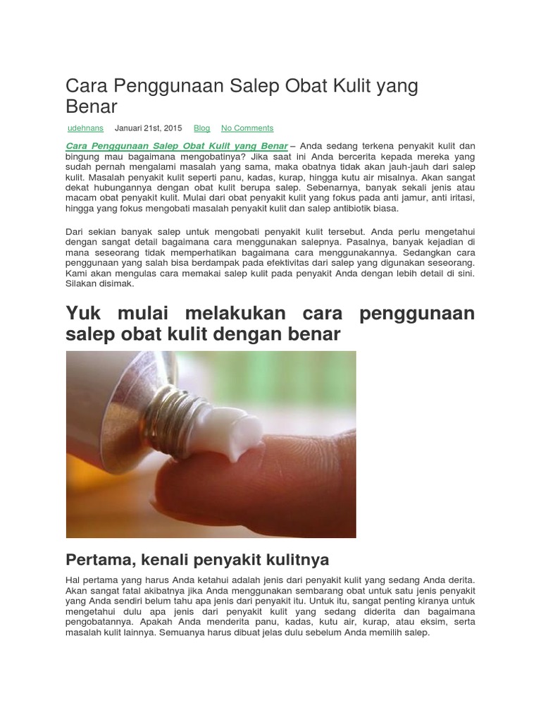 Cara Penggunaan Salep Obat Kulit Yang Benar | PDF