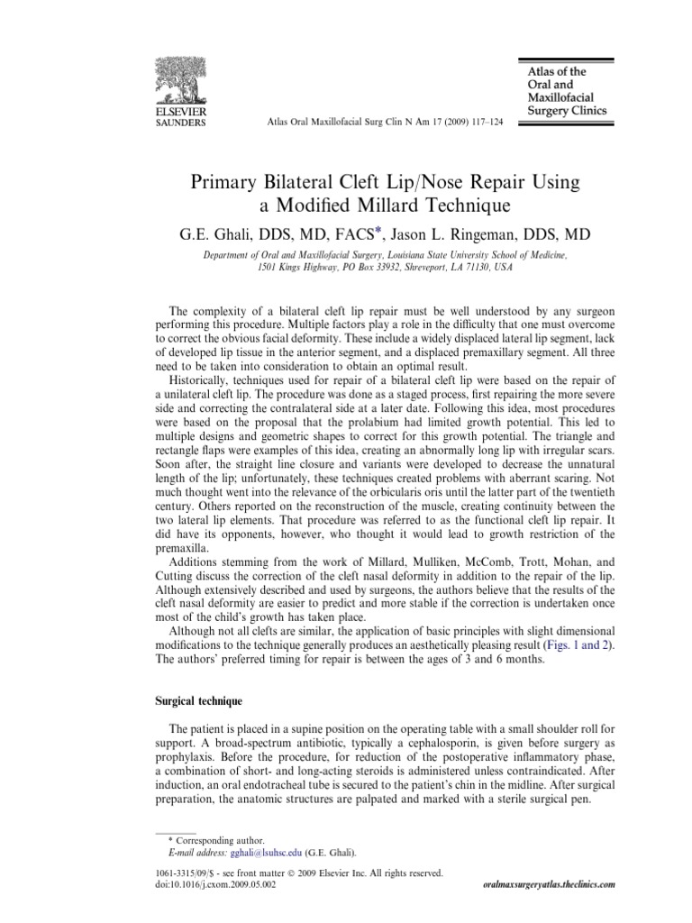 Primary Bilateral Cleft Lip/Nose Repair Using A Modified Millard ...