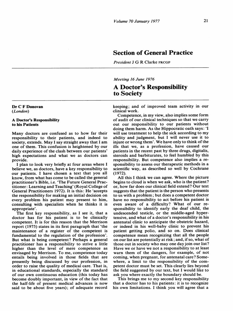 A Doctor's Responsibility | PDF | Physician | Patient