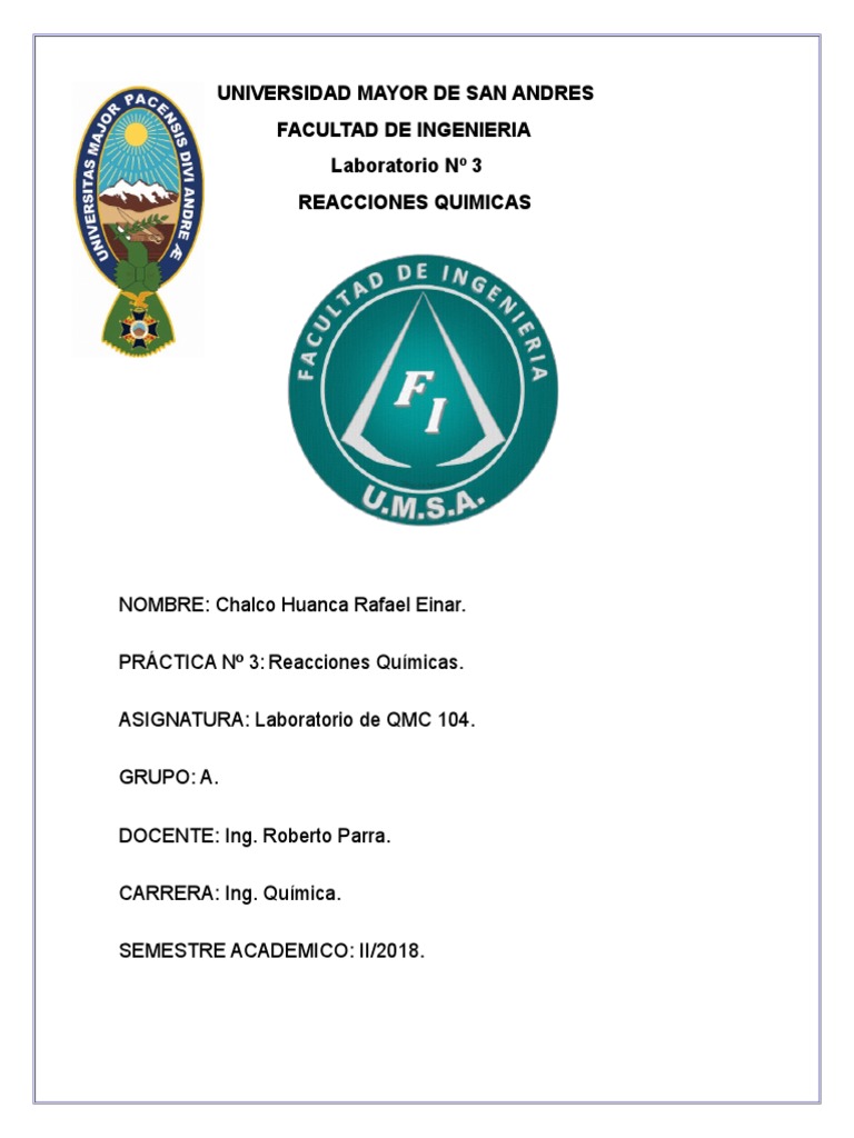QMC 104 Laboratorio 3 | PDF | Redox | Reacciones químicas