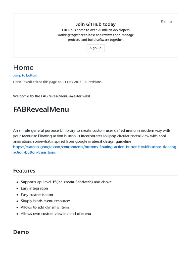 Home HarinTrivedi - FABRevealMenu-master Wiki GitHub | PDF | Android (Operating System) | Typefaces