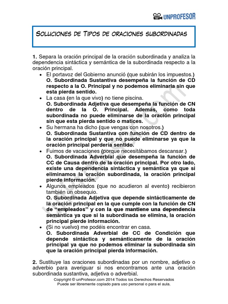 Solucion Trucos para Reconocer Las Oraciones Subordinadas | PDF ...
