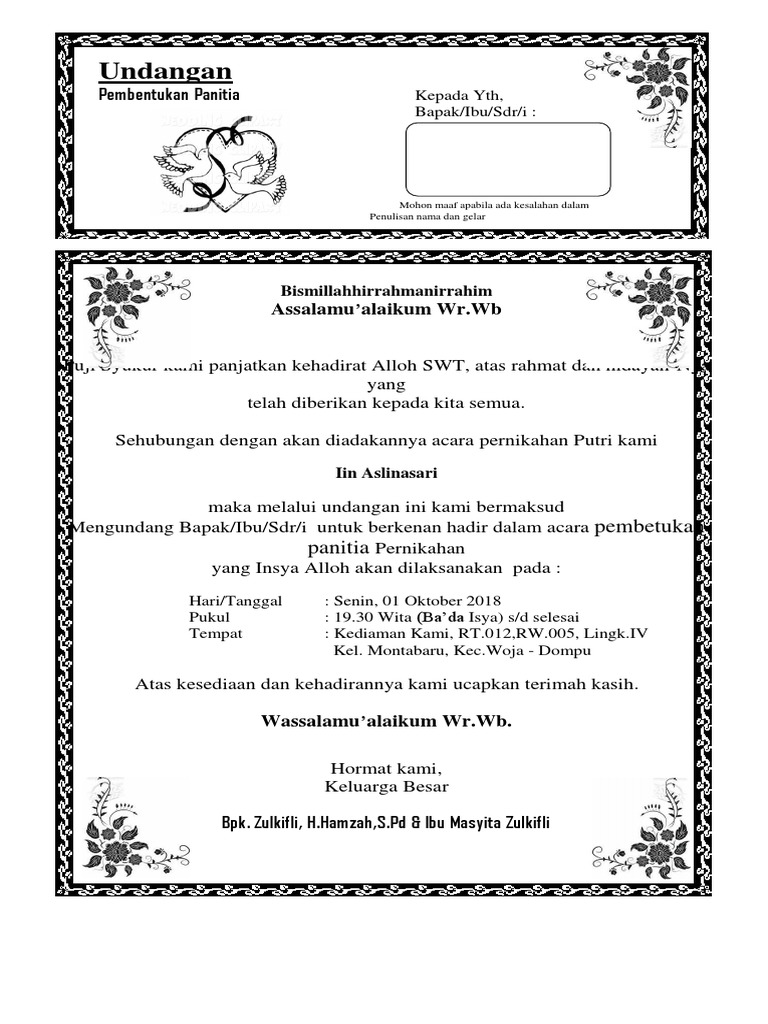 Contoh Surat Undangan Rapat Panitia Pernikahan | PDF