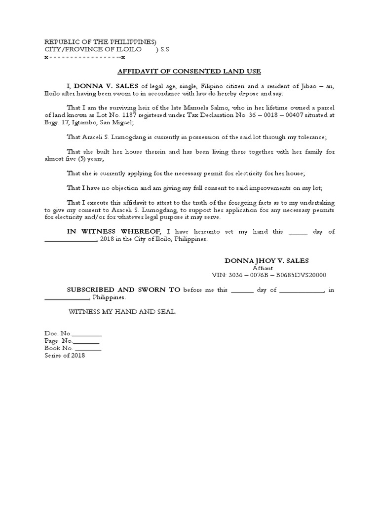 Affidavit of Consented Land Use | PDF