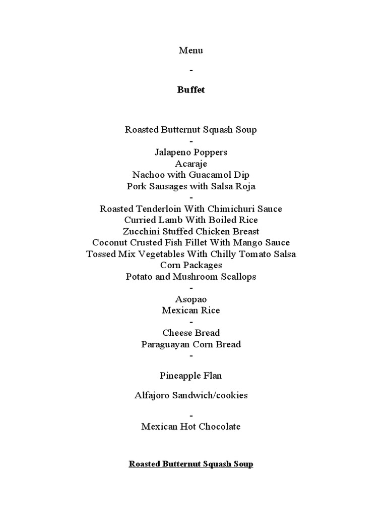 Group C Latin American Buffet Menu | PDF | Curry | Garlic