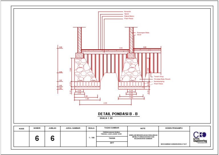 Detail Pondasi B - B: Keramik Spesi Rabat Beton Pasir Kerja | PDF