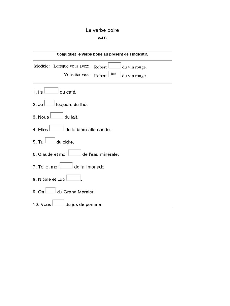 Conjugaison du verbe boire au présent | PDF