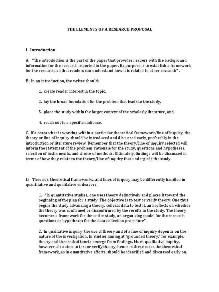The Elements of A Research Proposal | PDF | Hypothesis | Survey Methodology
