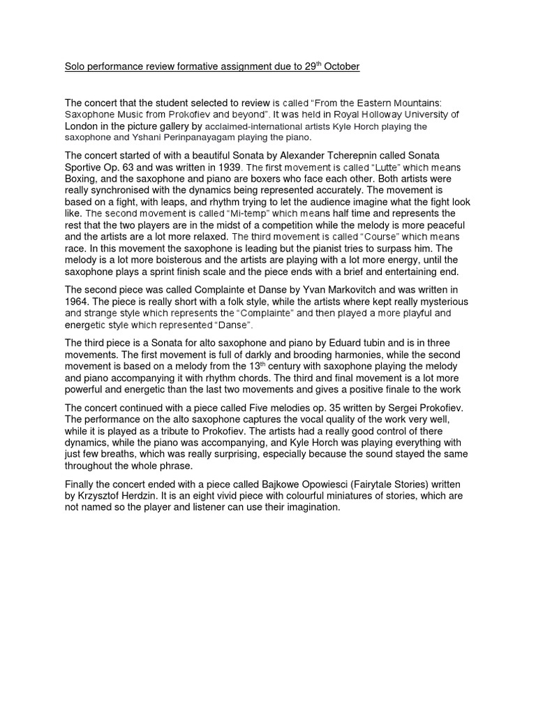 Programe Notes and Concert Review Sample | PDF | Musical Compositions ...