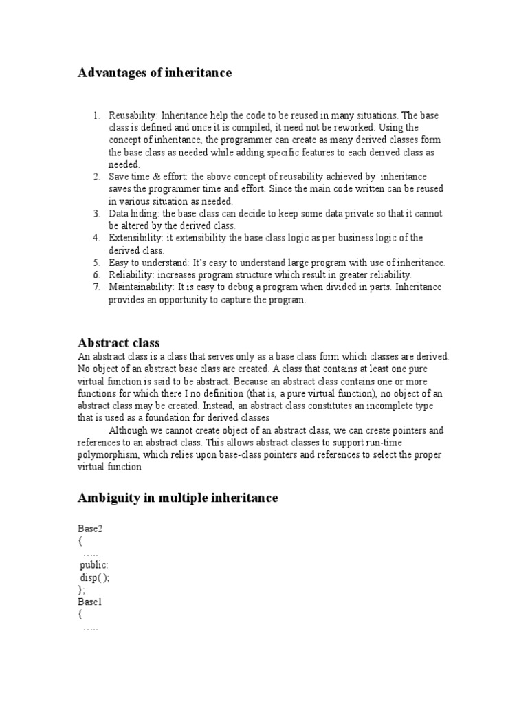 Advantages of Inheritance | PDF | Class (Computer Programming ...
