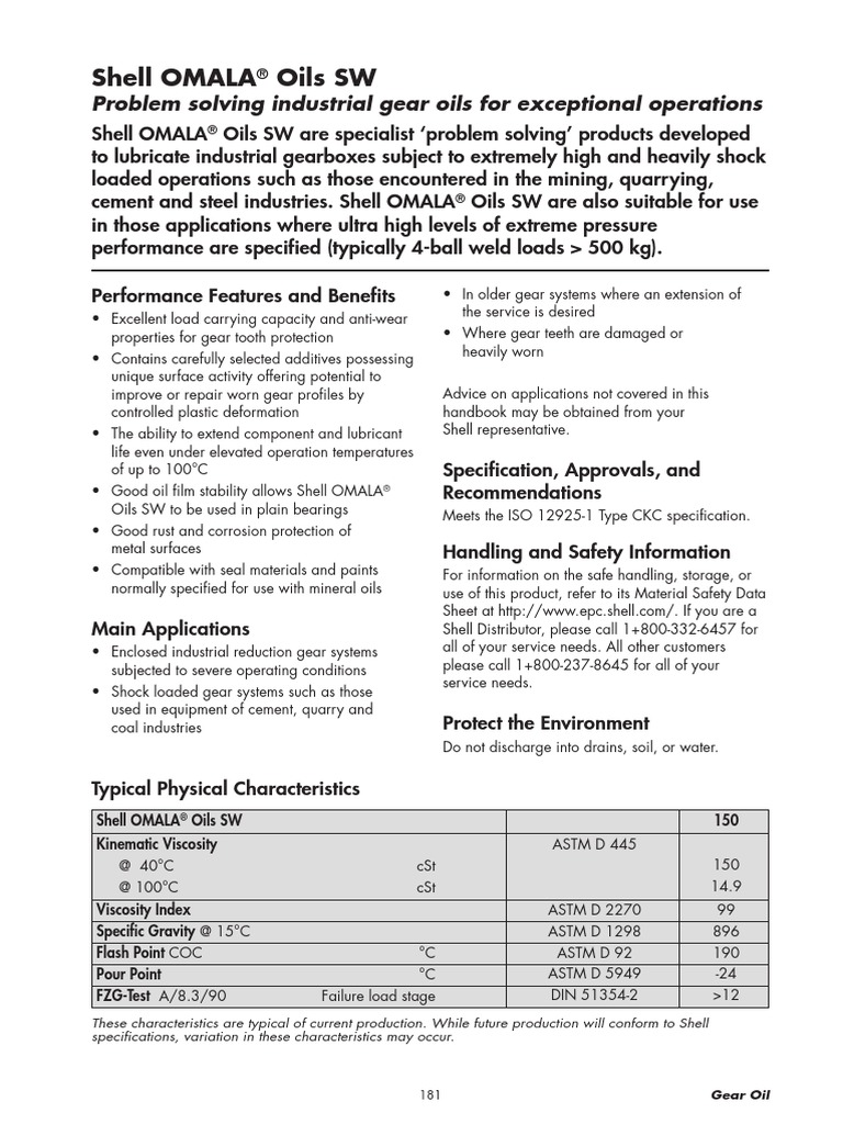 Shell Omala SW 150 | PDF | Gear | Viscosity