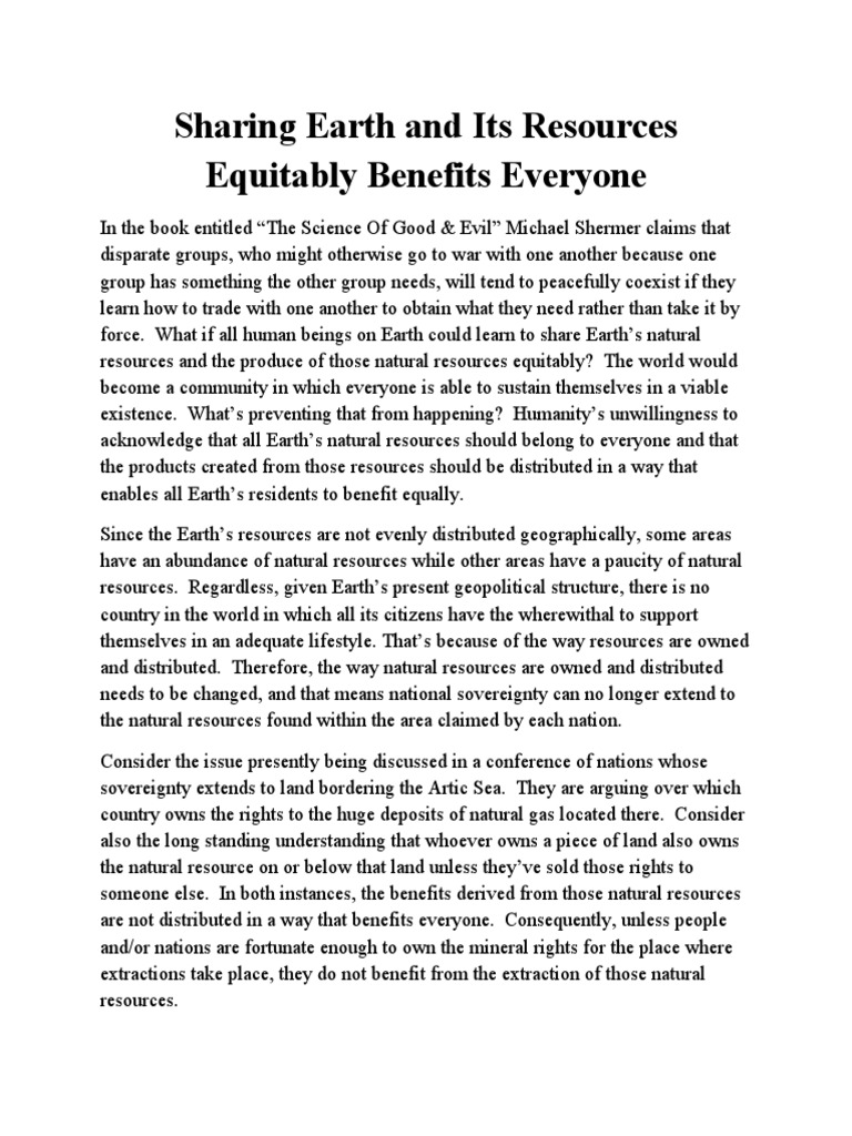Sharing Earth's Resources | PDF | Well Being | Human