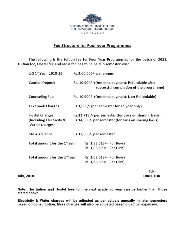 Hostel Fee Structure for 2018-19 | PDF