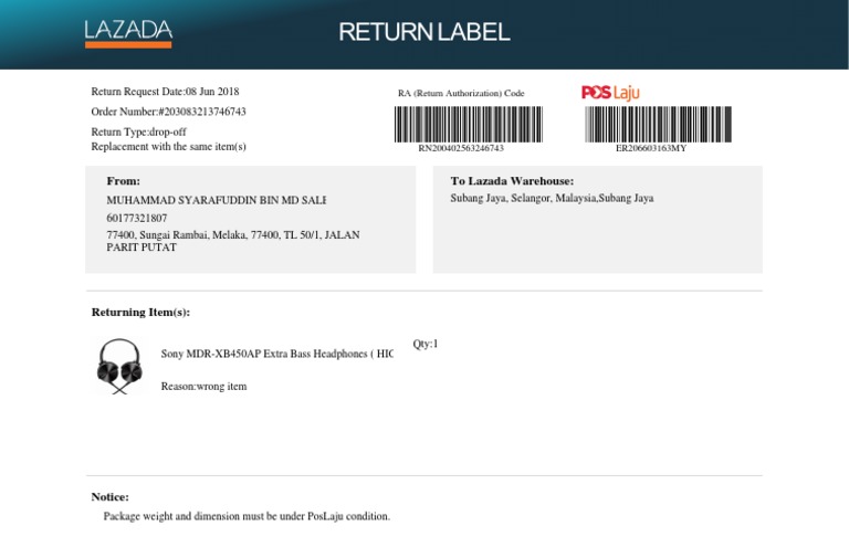 Returnlabel: To Lazada Warehouse: From | PDF | Business | Nature