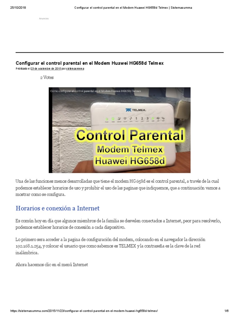 Horarios e Conexión A Internet: Configurar El Control Parental en El ...