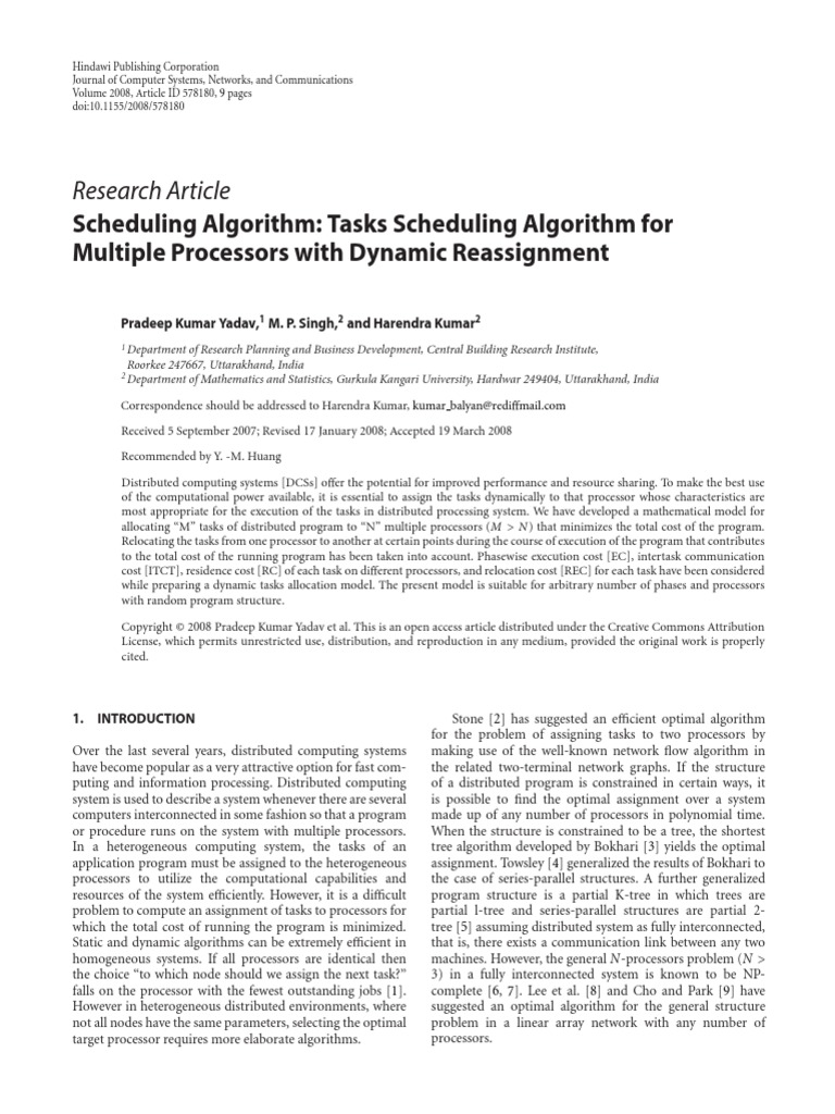Research Article: Scheduling Algorithm: Tasks Scheduling Algorithm For Multiple Processors With ...