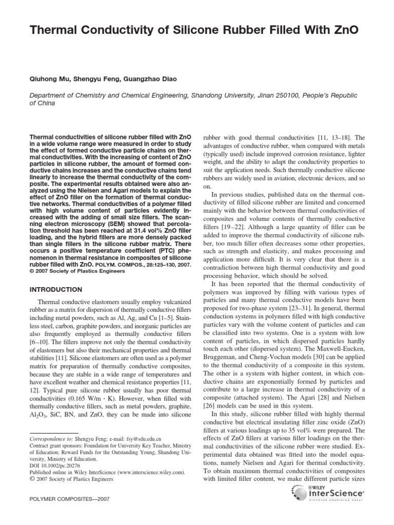 Thermal Conductivity of Silicone Rubber Filled With ZnO | PDF ...