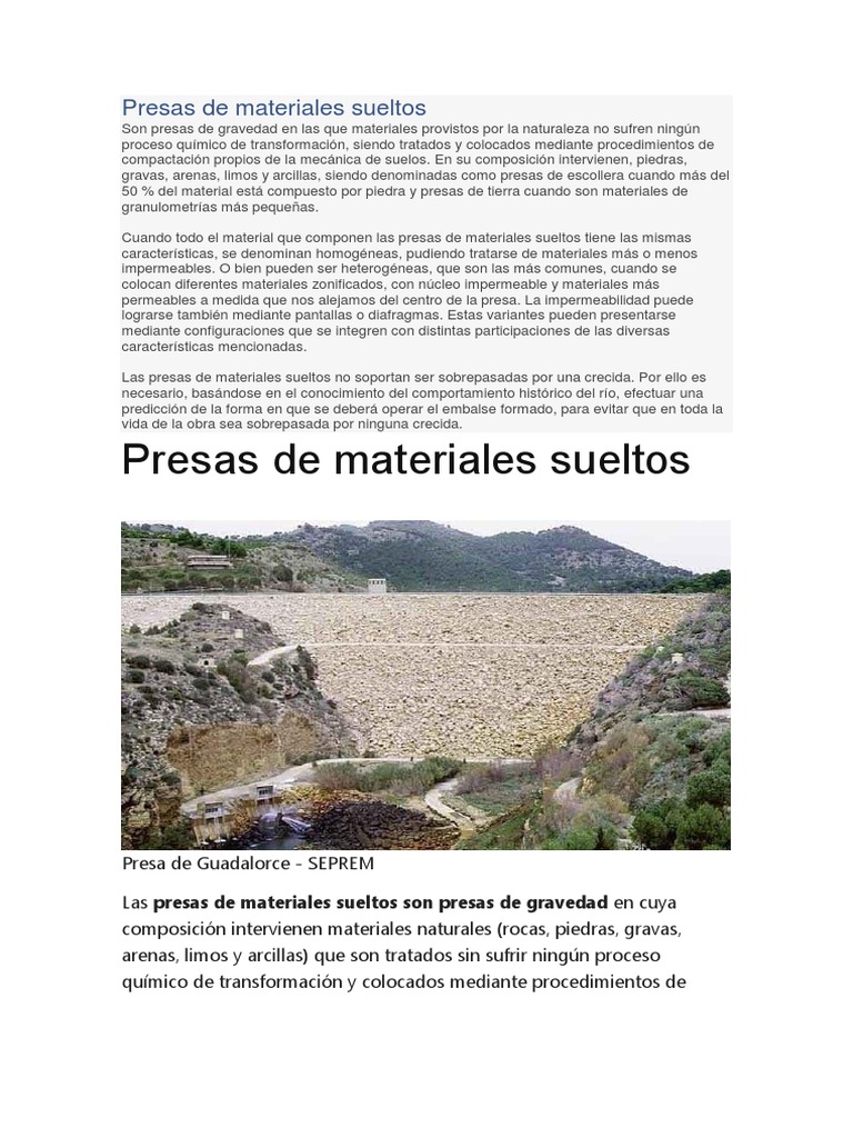 Presas De Materiales Sueltos Tipos Y Diseño Pdf Represa Temblores