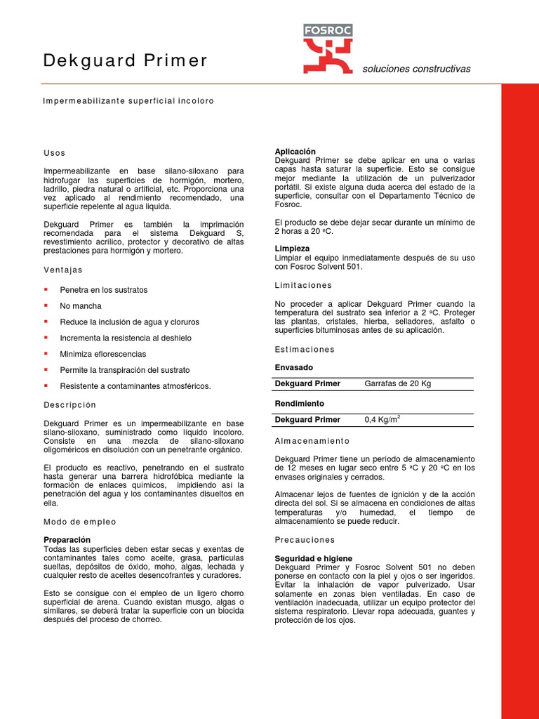 Dekguard Primer | PDF | Agua | Hormigón