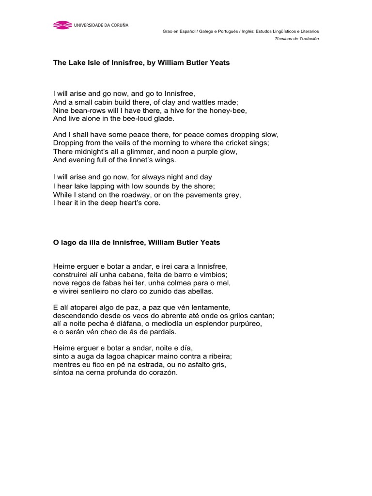 The Lake Isle of Innisfree, by William Butler Yeats | PDF