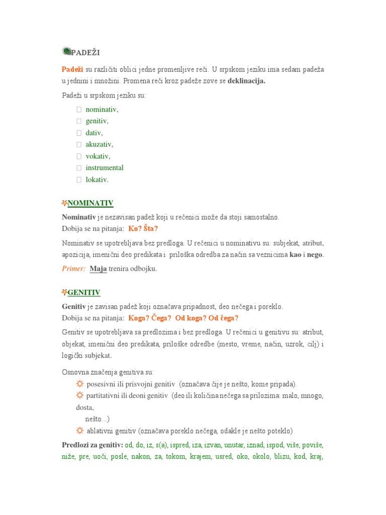 Padezi Vjezbanje | PDF