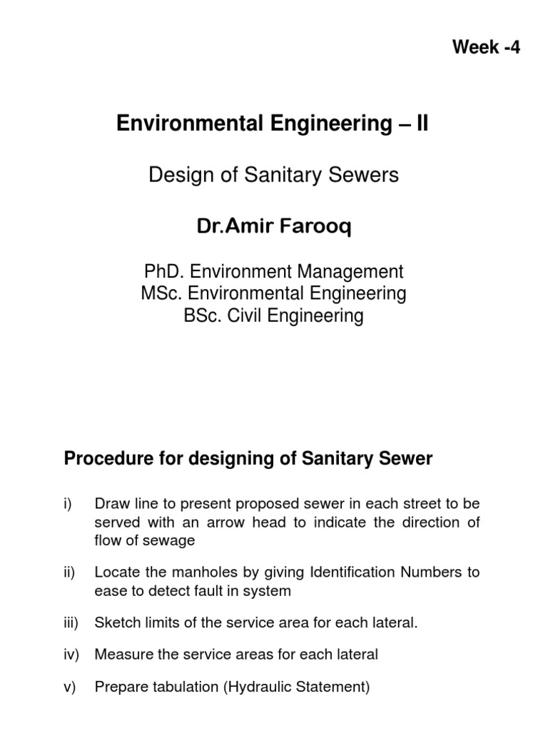 Environmental Engineering – Ii: Design of Sanitary Sewers