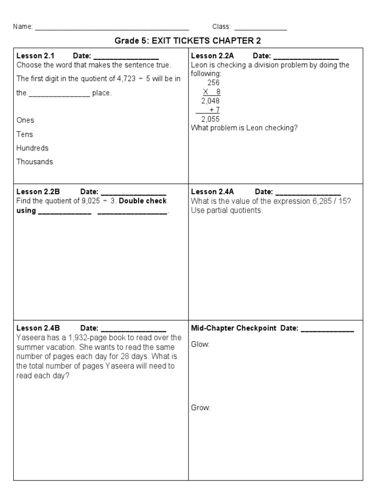 CH 2 Exit Ticket Slips | PDF