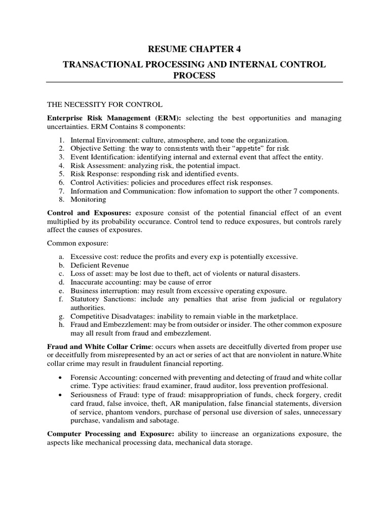 Resume Chapter 4: TRANSACTIONAL PROCESSING AND INTERNAL CONTROL PROCESS ...