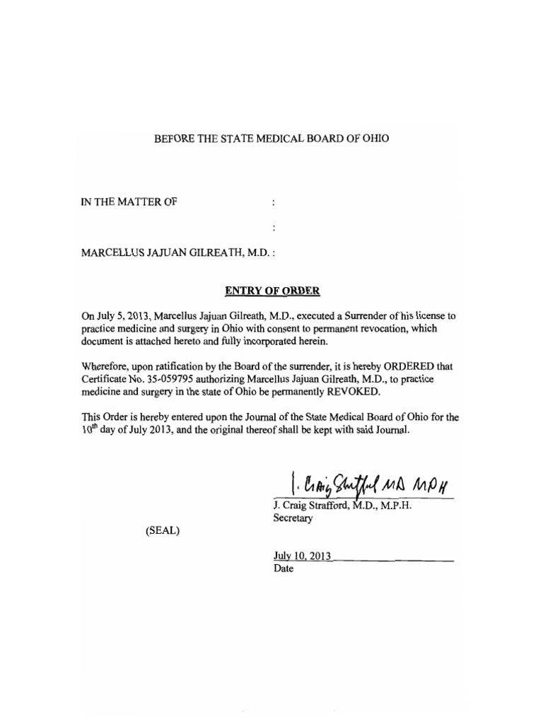 Dr. Marcellus Gilreath Medical Board | PDF