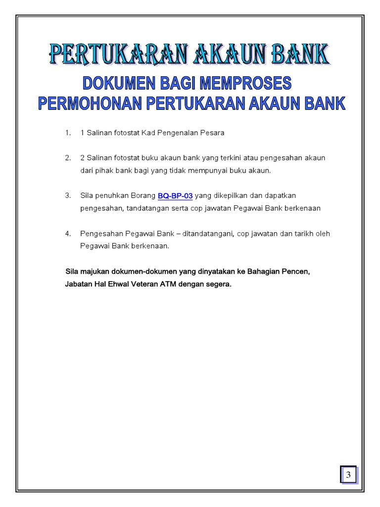 Dokumen Bagi Memproses Permohonan Pertukaran Akaun Bank | PDF
