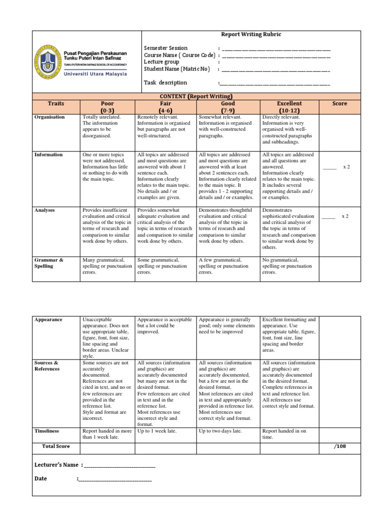 Report Writing A181 | PDF | Rubric (Academic) | Grammar